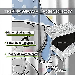 Denruny Cartoon Cute Elephant Curtain Nursery Baby Elephant with Blue Hat Windows Drapes for Nursery Room Kids Room Gifts for Boys and Girls Rod Pocket 2 Panels 63L x 21W