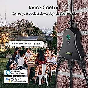 BN-LINK Smart WiFi Heavy Duty Outdoor Outlet, Timer and Countdown Function, No Hub Required for Outdoor Lights, Compatible with Alexa and Google Assistant (Outdoor) 2.4 GHz Network only