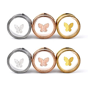 Jboyanpei 6Pcs/3pair Cute Butterfly Ear Gauges Plugs Stretching Kit Tunnels Stainless Steel Screw on Double Flared Expander Size 10mm