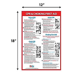 CPR and Choking Poster for Infant, Child, Adult - Laminated, 12 x 18 in. - CPR, Heimlich Maneuver First Aid Sign - Restaurant, School Nurse Office, Workplace Healthcare Poster