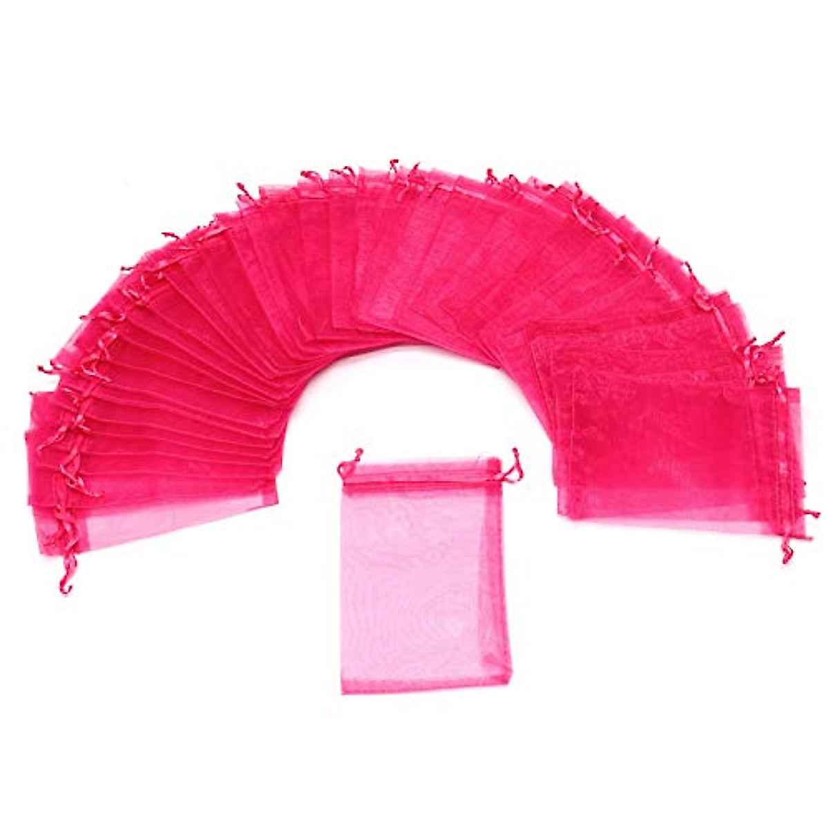 Dealglad 100Pcs Organza Bags 4x6 Inch, Hot Pink Small Jewelry Bags Drawstring Mesh Gift Bags Wedding Party Favor Christmas Candy Pouches