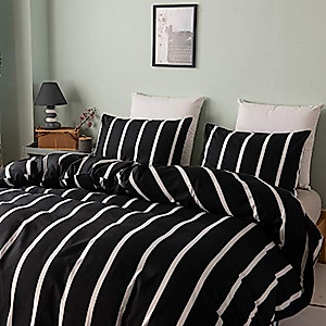 HSKIKWN Black and White Striped Comforter Set Microfiber Queen Duvet Cover Set 90"x90" Soft Hotel 3PCS Geometry Full Bedding Set
