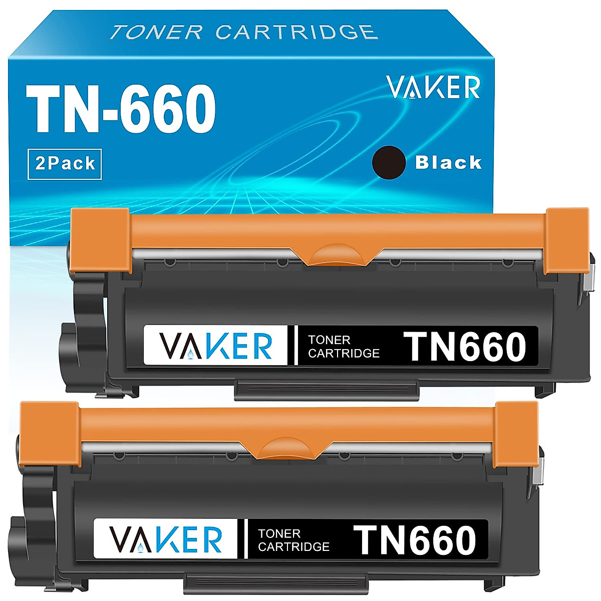 VAKER Compatible Toner Cartridge Replacement for Brother TN660 TN-660 TN630 to use for Brother MFC-L2700DW MFC-L2707DW HL-L2380DW DCP-L2540DW HL-L2300D HL2340DW MFC-L2740DW Printer (Black, 2 Pack)