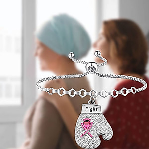 HOLLP Breast Cancer Awareness Bracelet Fight The Cancer Recovery Jewelry Cancer Survivor Gift for Women (Rose Red-S)