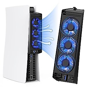 for PS5 Cooling Fan with Led Light, Quiet for PS5 Fan Cooling Fan HUIJUTCHEN for PS5 Cooler Cooling Fan for Playstation 5 Fan with 3 Small Fans 3.0 USB Port 2 Fan Speed Setting Fan