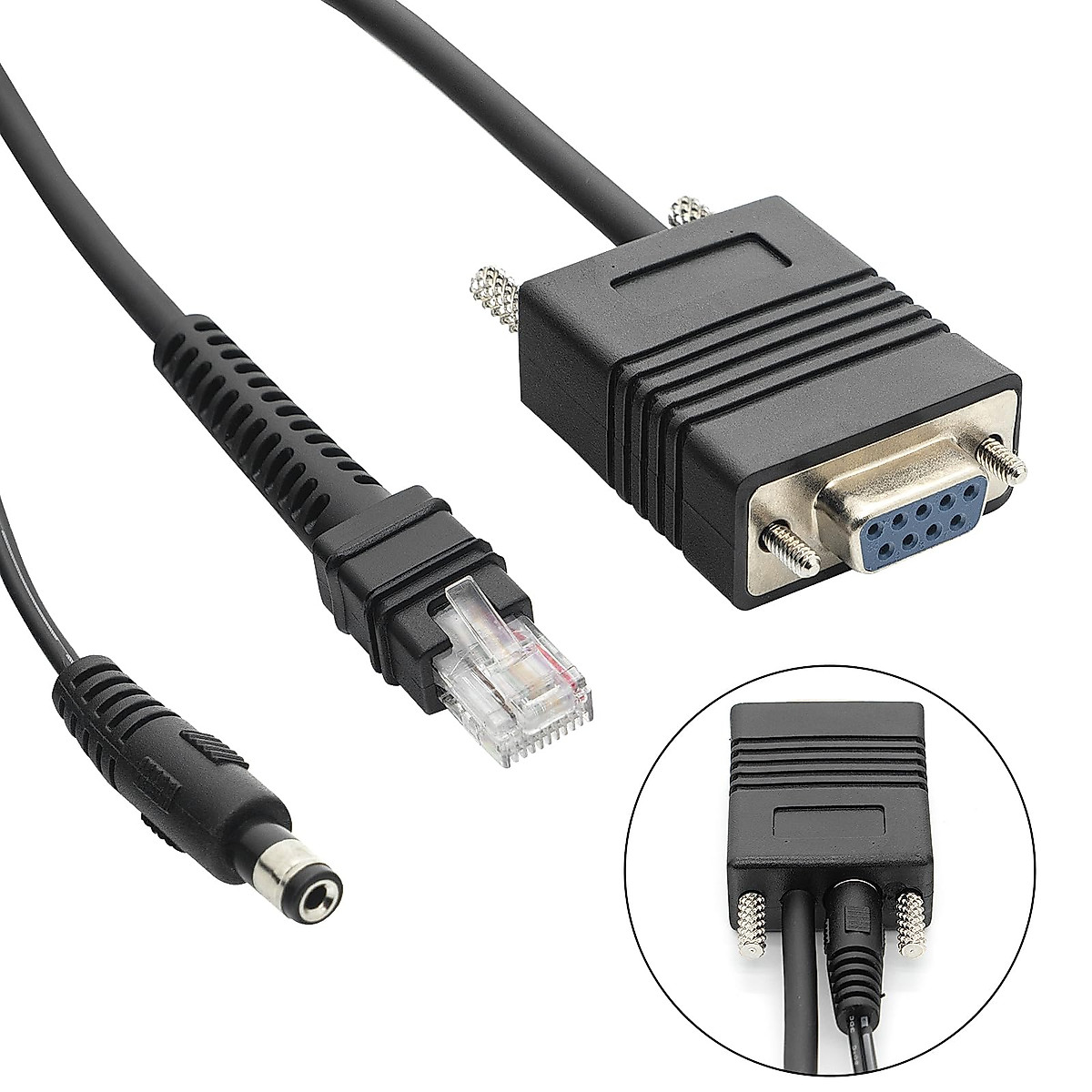 CARPSDZY DS3678 RS232 Serial Cable with 12V Power Supply for Zebra DS3608 DS3678 LI3608 LI3678 Handheld Barcode Scanner, RJ-45 Interface to DB9 Female Connector, 6.5FT(2M) Straight, 9 Pin, 12V