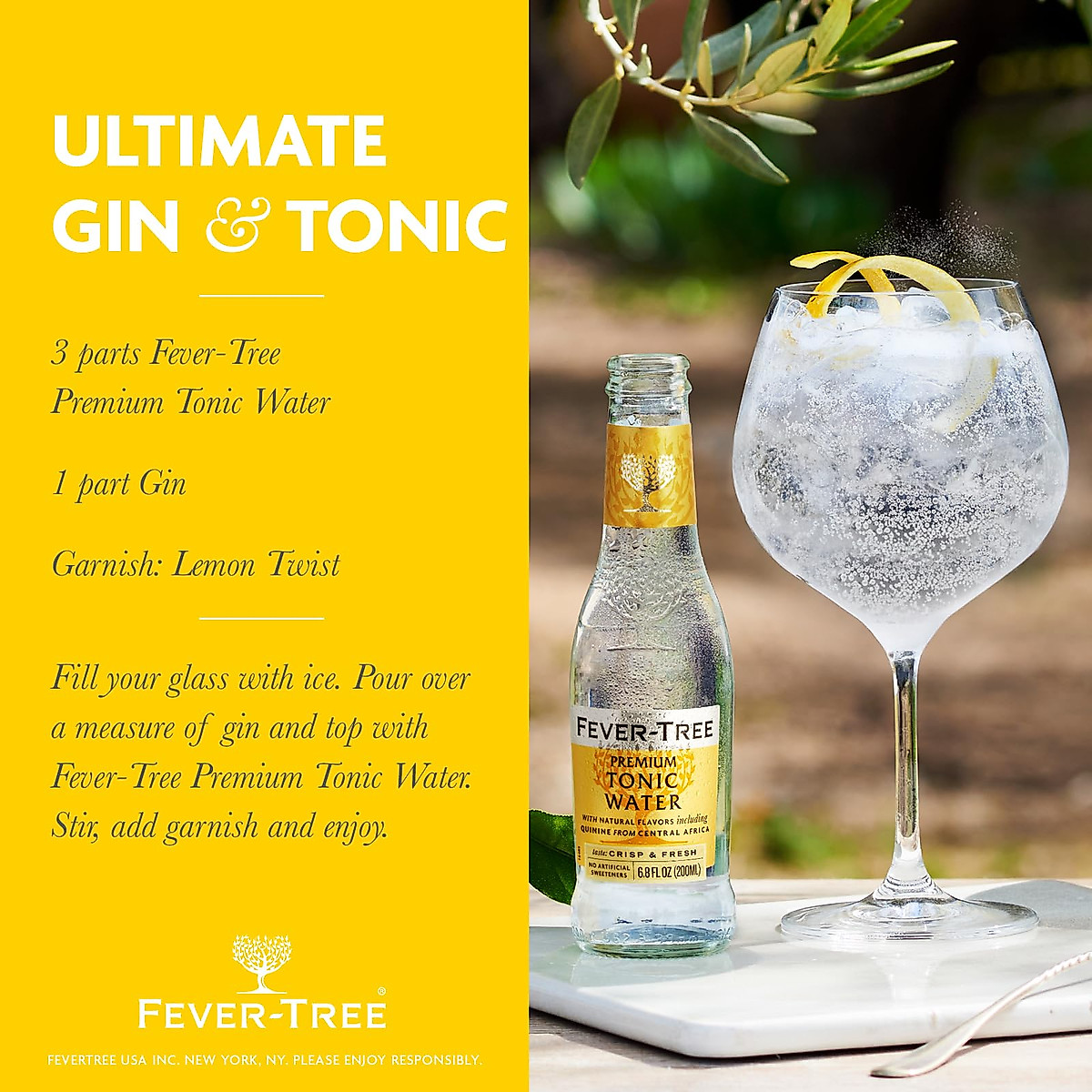 Fever Tree Indian Tonic Water - Premium Quality Mixer - Refreshing Beverage for Cocktails & Mocktails. Naturally Sourced Ingredients, No Artificial Sweeteners or Colors - 200 ML Bottles - Pack of 24