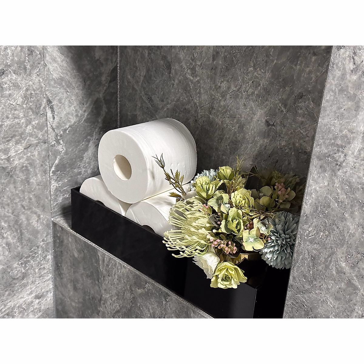 IEEK Toilet Paper Holder with Storage Acrylic Toilet Basket,Modern Toilet Tank Tray with Non-Slip Mat,Basket for Toilet Tank Top Black Decor for Bathroom,Vanity, Bedroom,Entryway,Living Room