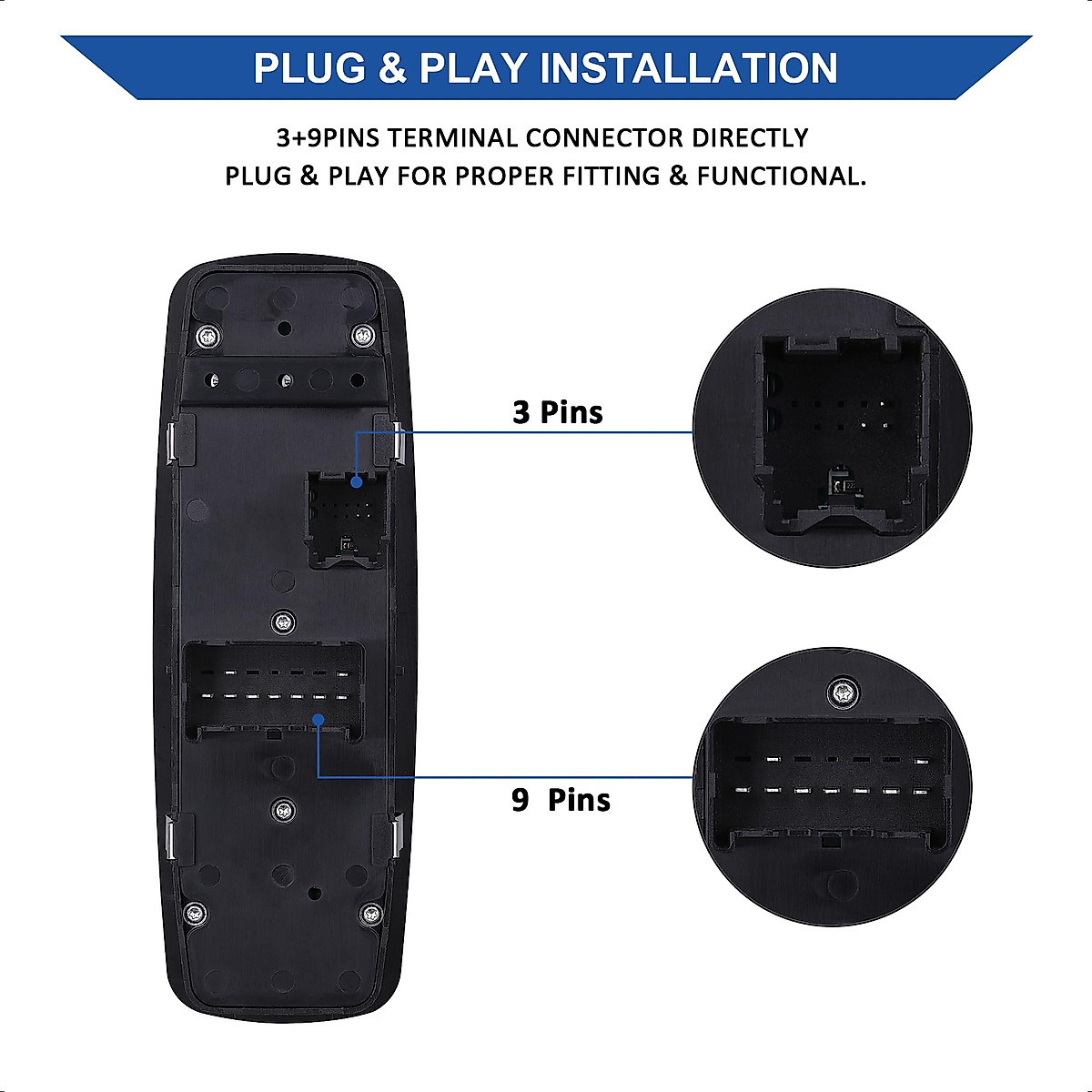 Driver Side Power Window Switch Compatible with 2009-2012 Dodge RAM 1500/2500 / 3500 Quad & Crew Cab Pickup, Double Auto Buttons (Without Power-Fold Mirrors, Replaces 4602863AB, 4602863AC)