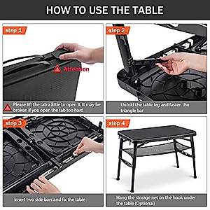 imodomio Small Folding Camping Table Portable - Adjustable Height Fold Up Table with Mesh Layer Foldable Table Lightweight with Carry Handle for Outdoor Hiking Camp BBQ Picnic Beach Cooking