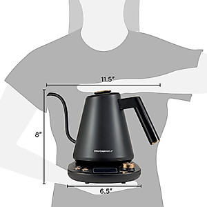 Elite Gourmet EKT3001 1L Digital #304 Stainless Steel Interior 1200W Kettle Pre-Programmed Temperatures, Keep Warm, Cordless, 360° Base, 90° Gooseneck Spout, Auto Shut-Off Function, Matte Black