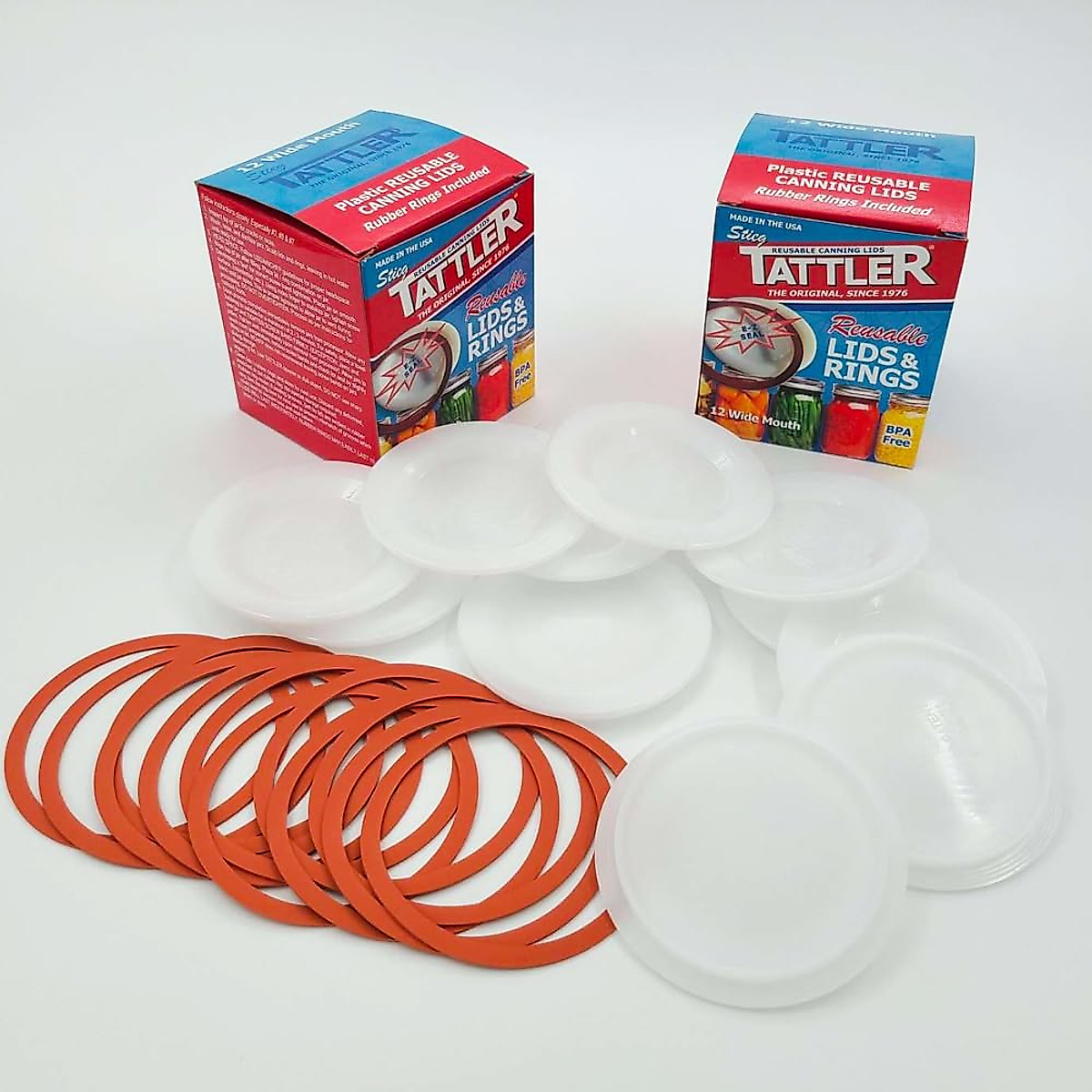 Reusable Canning Lids Bundle Includes 24 Wide Mouth Tattler Lids and Rings and 24 Dissolvable Sunivale Jar Labels For Use With Hot Water Bath, Vacuum Sealer and Pressure Canning Methods Made in USA