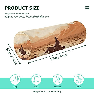 xigua Western Cowboy Neck Roll Pillow for Neck Relief with Removable Washable Cover - Memory Foam Round Cylinder Bolster, Ergonomically Designed for Head, Neck, Back, and Legs