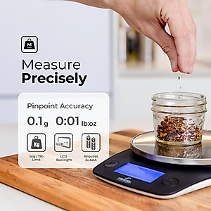 Fradel 0.1g Digital Kitchen Food Scale - Precision Food Scale for Cooking, Baking, Weight Loss - in Grams & Ounces - A Kitchen Must Have - Stainless Steel Plate, Waterproof, 11lb Capacity - Round