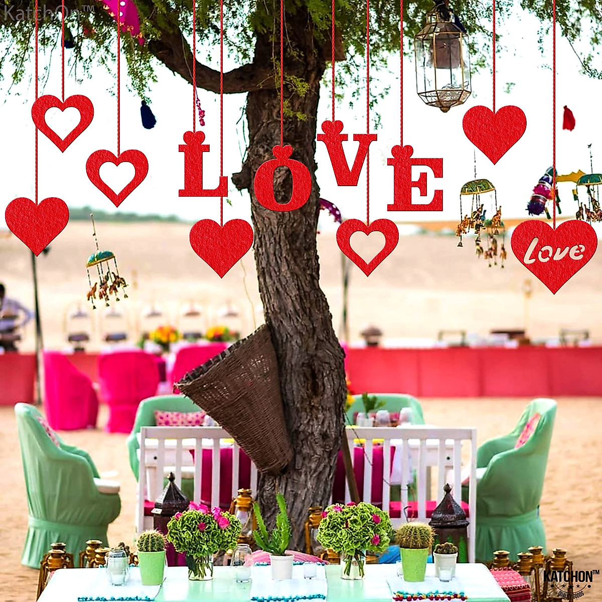 Felt Valentines Day Hanging Decorations - Valentines Day Tree Decorations | Hanging Hearts Decorations | Love Heart Garland for Valentines Day Decoration | Valentines Day Garland, Valentines Day Décor