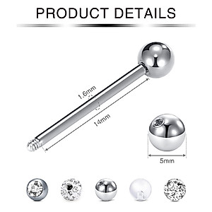 Incaton 14G 5 Pairs Nipple Rings Tongue Ring Surgical Steel Nipplerings Retainer Piercing Women Silver Straight Barbells 12mm-18mm