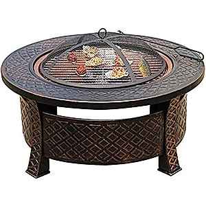 LEAYAN Garden Fire Pit Portable Grill Barbecue Rack 32'' Outdoor Fire Pit Metal Square Firepit Patio Stove Wood Burning BBQ Grill Fire Pit Bowl with Spark Screen Cover, Log Grate for Camping