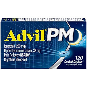 Advil PM (120 Count) Pain Reliever/Nighttime Sleep Aid Coated Caplet, 200mg Ibuprofen, 38mg Diphenhydramine