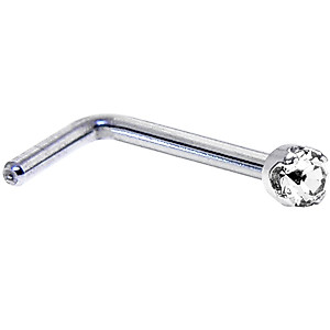 Body Candy 14k White Gold 2mm (0.030 cttw) Genuine Diamond L-Shaped Nose Stud Ring 20 Gauge