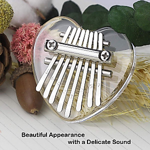Kalimba 8 Keys Thumb Piano, Mini Kalimba Clear Heart-shape Musical Instruments, Portable Mbira Sanza Finger Piano, Gift for Kids Adult Beginners Professional