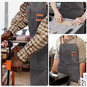 NLUS Chef Apron for Men, Heavy Duty Cotton Canvas Apron Cross Back Apron with Adjustable Straps and Large Pockets