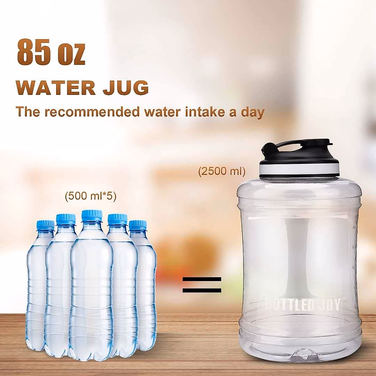 VENNERLI Half Gallon Water Jug 2 Liters Large Sports Water Bottle with Handle Reusable BPA-Free 64 OZ Plastic Gallon Water Jug Wide Mouth for Home Drinking Outdoor Gym Hiking Fitness