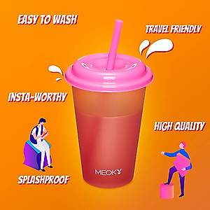 Meoky Color Changing Cups with Lids and Straws for Kids 6Pack 12oz Plastic Reusable Cold Drink Tumblers Summer Party Cups