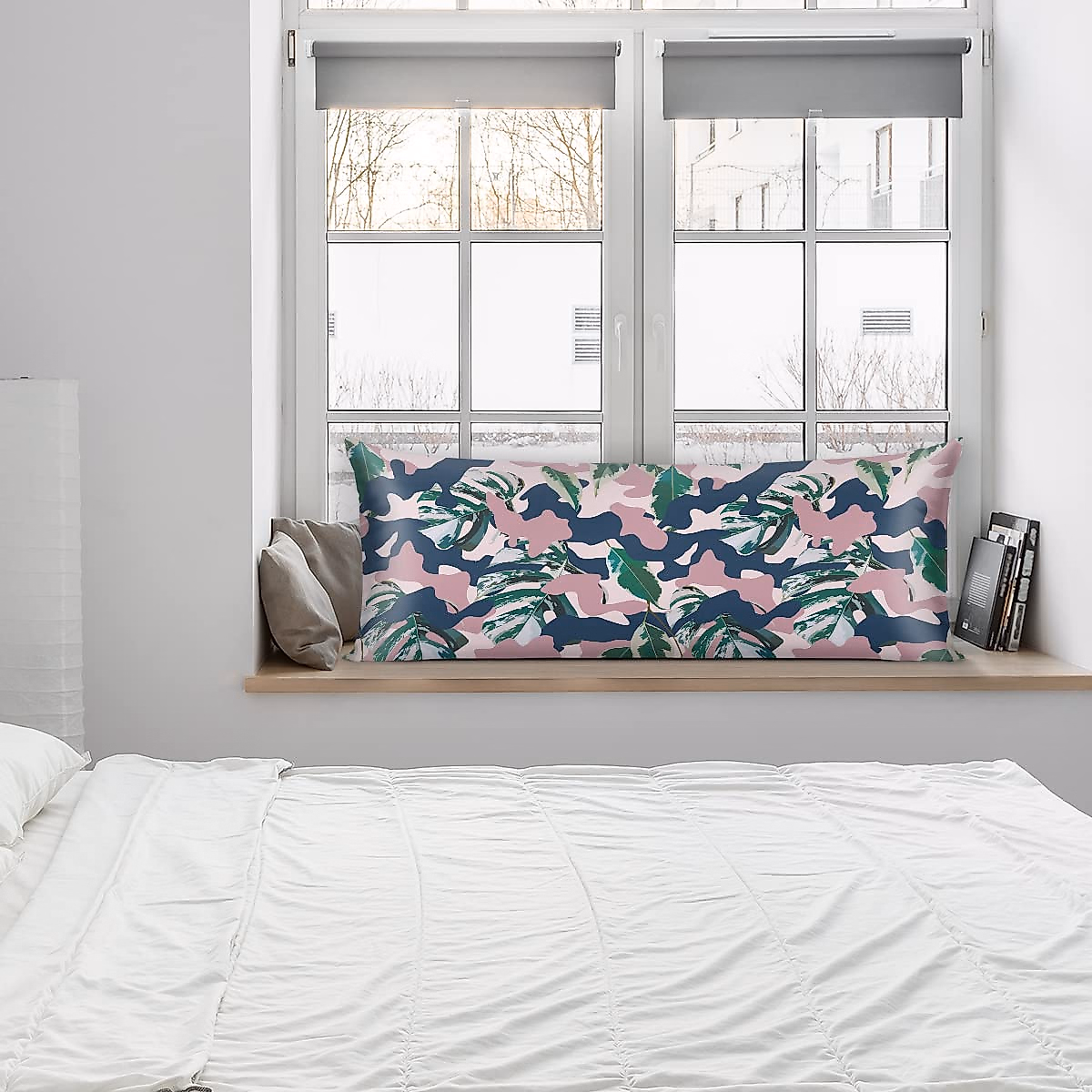 Camouflage Tropical Leaves Satin Body Pillow Pillowcase for Hair and Skin Military Camo Long Body Pillow Case Cover 21x54 Soft Breathable Body Pillow Cases