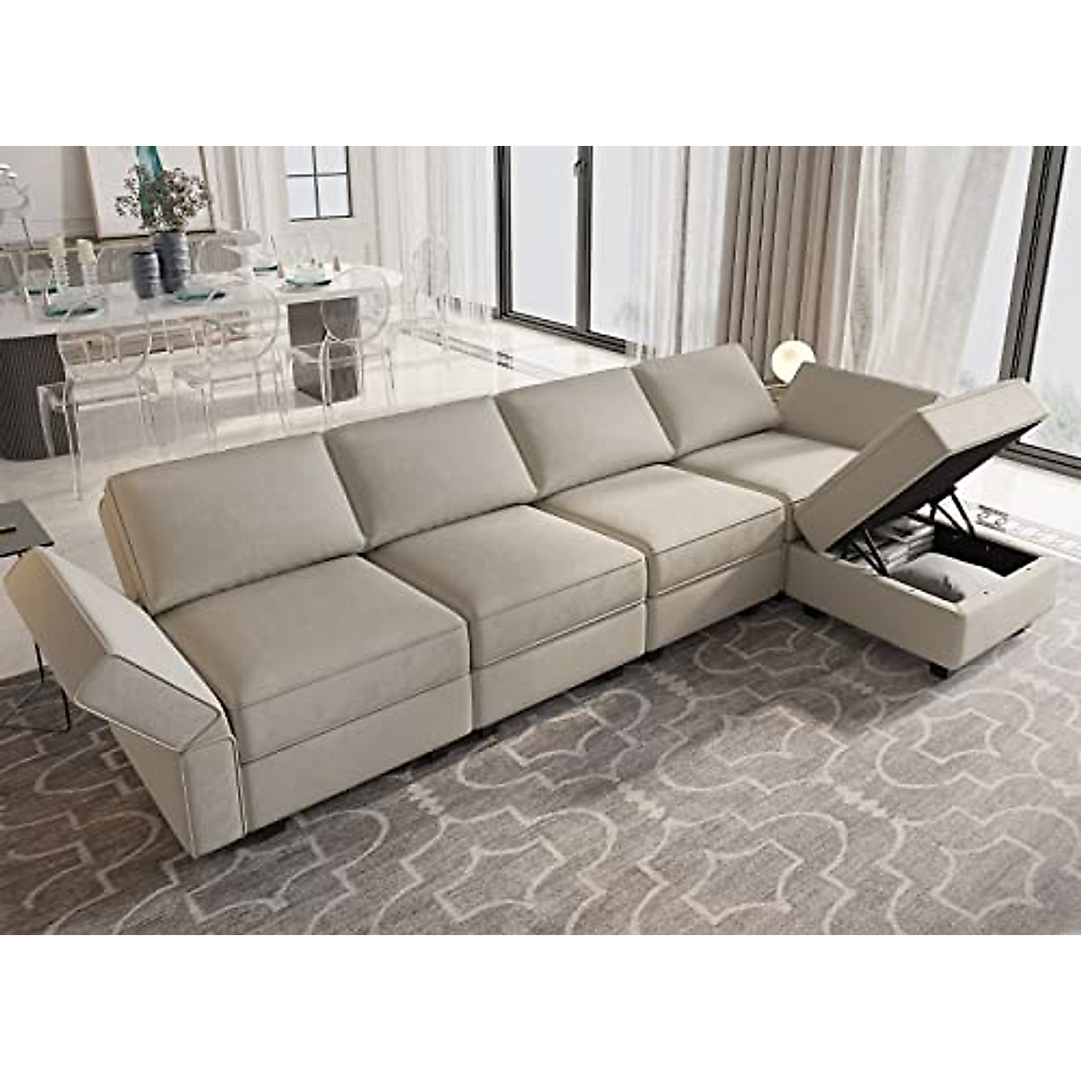 Belffin Modular Sectional Sofa Couch with Reversible Chaise Velvet L Shaped Couch with Storage 4-seat Convertible Sofa Grey…
