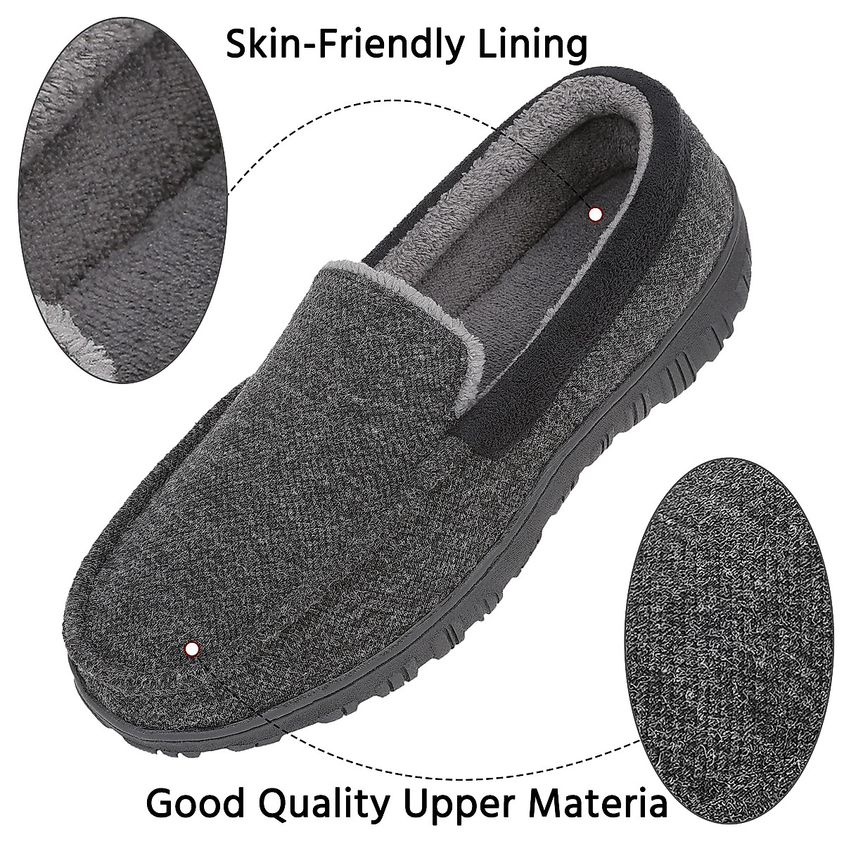 Bigwow Moccasin Slippers for Men Memory Foam House Shoes Indoor Outdoor Comfort Mens Moccasin Slippers Size 11 Grey