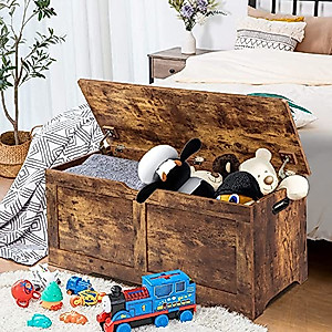 Timberer 39.4" Storage Chest, Wooden Storage Bench, Lift Top Toy Chest with 2 Safety Hinges, Large Toy Box, Entryway Bench for Living Room, Bedroom, Rustic Brown