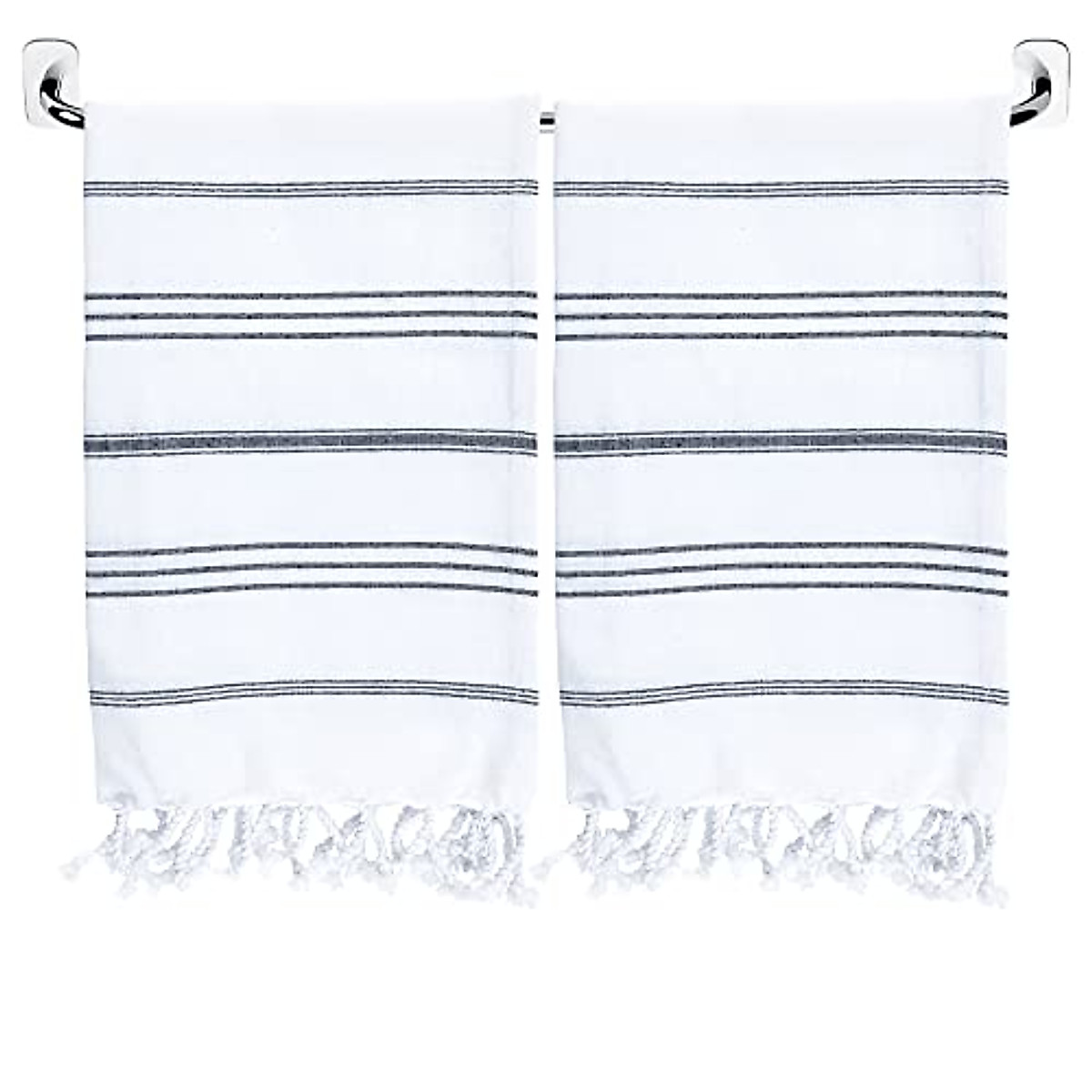 Blutao River Black and White Hand Towels Bathroom & Kitchen with Tassels - Decorative Turkish Style Farmhouse Hand Towels Bathroom - 18x40 Set of 2 Bathroom Hand Towels Decorative Set