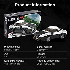 CaDA Initial D Toyota AE86 Car Building Sets, Genuine Authorized AE86 Trueno Replica Car Toy Building Blocks 280Pcs, Christmas Birthday Gifts for Fans and Kids Age 8+