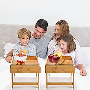 Lawei 2 Pack Bamboo Bed Tray Table with Foldable Legs, Portable Lap Tray Table for Serving Breakfast in Bed, Food Snack Tray for Bed, Sofa, Outdoor, Working, Eating, Drawing, Ideal for Kids, Adult