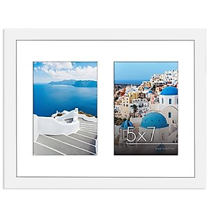Americanflat 5x7 Double Picture Frame with Shatter-Resistant Glass - Fits Two 5x7 Photos or One 11x14 Picture - Signature Collection - Photo Frame for Wall Display - White