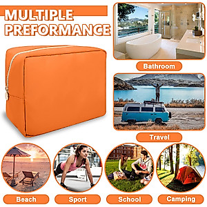 UIXIZQ Waterproof Large Makeup Bag Pouch,Nylon Women Travel Toiletry Storage Bag Preppy Cosmetic Bag for Girls,Big Makeup Organizer Bag Cute Zipper Pouch Bag for Sport Work Gift(Large-Peach)