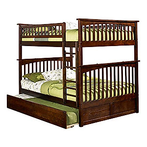 Atlantic Furniture Columbia Bunk Bed Full Over Full with Twin Size Urban Trundle Bed Walnut/Full Over Full