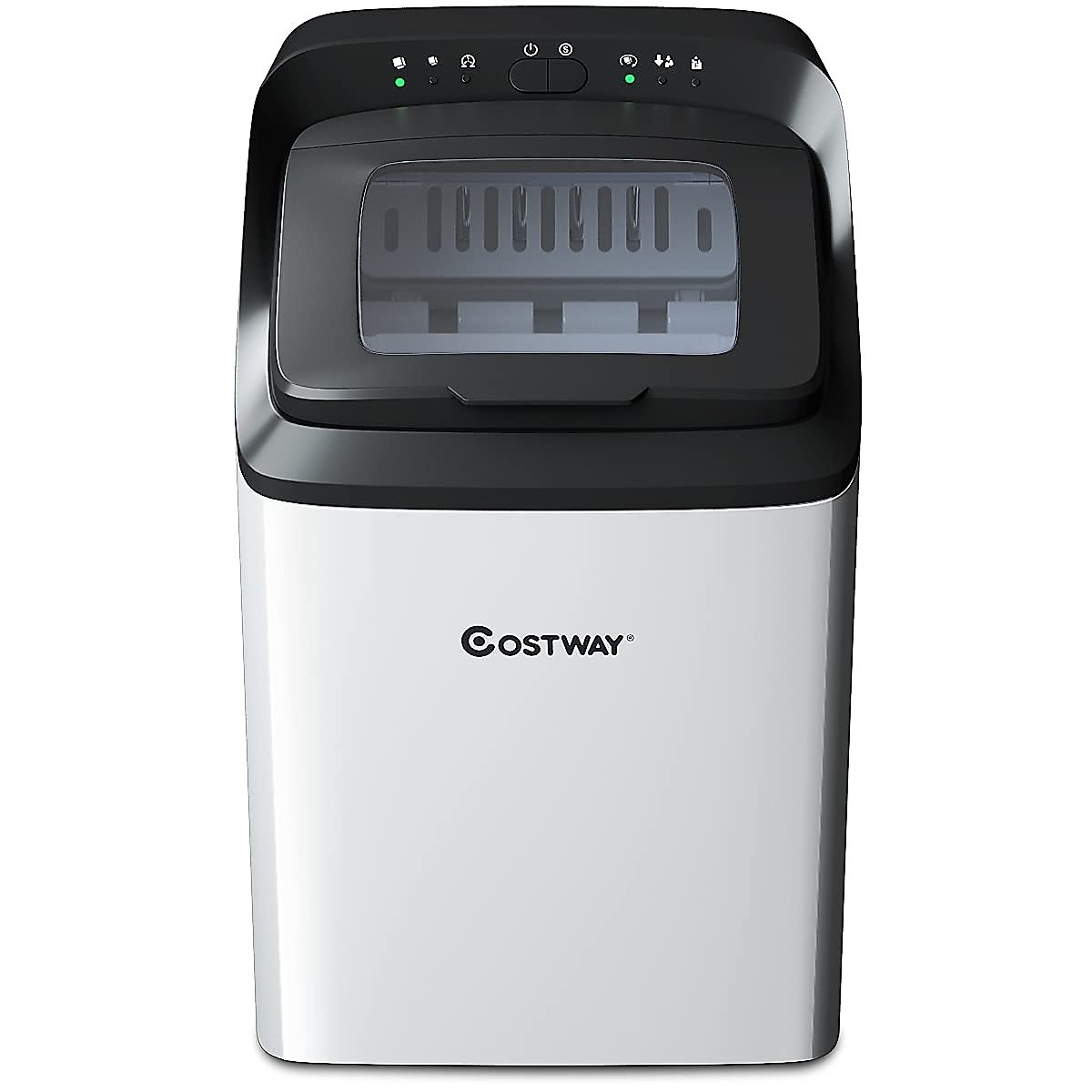 COSTWAY Countertop Ice Maker, 33LBS/24H Portable and Compact Ice Machine with Self-cleaning Function, Bullet Ice Cubes Ready in 7 Mins, Include Ice Scoop and Basket, Soinc Ice Maker for Indoor Use, RV