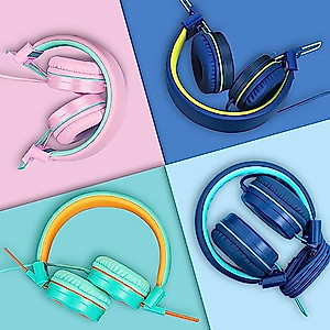 CN-Outlet 5 Pack Kids Headphones Bulk for School Classroom Students Teens Toddler, Wired Adjustable Headsets for Libraries Families Childern and Adults (Mixed Colors with MIC)