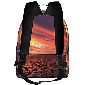 OPSREY Hervey Bay Sunset Cruise Print Backpack Laptop Bag Multiple Pockets Casual Travel Shoulder Bag For Men Women