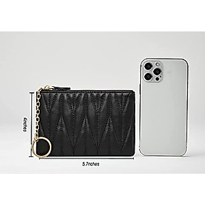 Soft Lambskin Leather Coin Purse Small Quilted RFID Blocking Top Zipper Wallet With Key Chain…