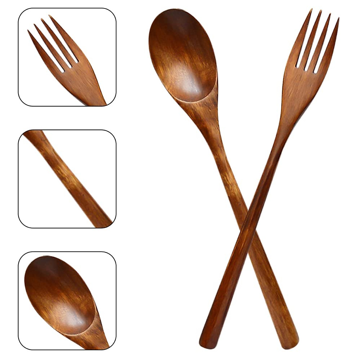 BESTonZON Wooden Forks 1 Set of Salad Spoon Wooden Serving Spoons Salad Servers Long Wood Serving Forks Cake Spoon Appetizer Fork Japanese Style Kitchen Utensil for Kitchen Restaurant