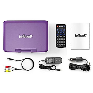 ieGeek Portable DVD Player 12.5", with 10.5" HD Swivel Screen, Car Travel DVD Players 5 Hrs Rechargeable Battery, Region-Free Video Player for Kids Elderly, Remote Control, Sync TV, USB&SD, Purple