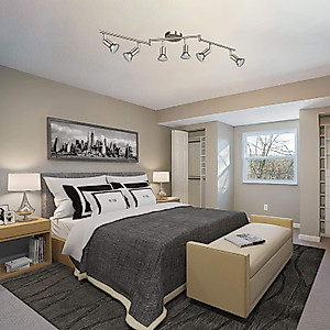 Unicozin LED 6 Light Track Lighting Kit, Matt Nickel 6 Way Ceiling Spot Lighting, Flexibly Rotatable Light Head, Modern Track Light Included 6 x LED GU10 Bulb (4W, Daylight White 5000K, 400LM)