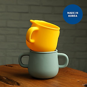 BLUE GINKGO Silicone Toddler Cups - Open Cup for Baby with Handles | Made in Korea | 8oz Training Open Cups for Toddlers 1-3 (Yellow)