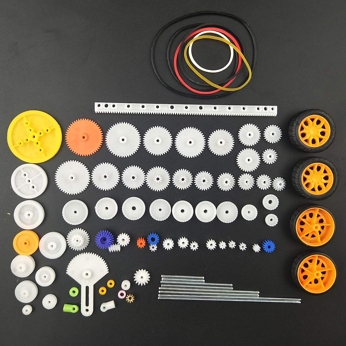 EUDAX 82 pcs Plastic Gear Package Kit DIY Gear Assortment Accessories Set for Toy Motor Car Robot Various Gear Axle Belt Bushings