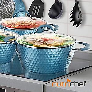 NutriChef Durable Non-Stick Cooking Pot - High-Qualified Kitchen Cookware with See-Through Tempered Glass Lids, 2.1 Quarts, Works with Model: NCCW11BD), One size, Blue - NutriChef PRTNCCW11BDCP