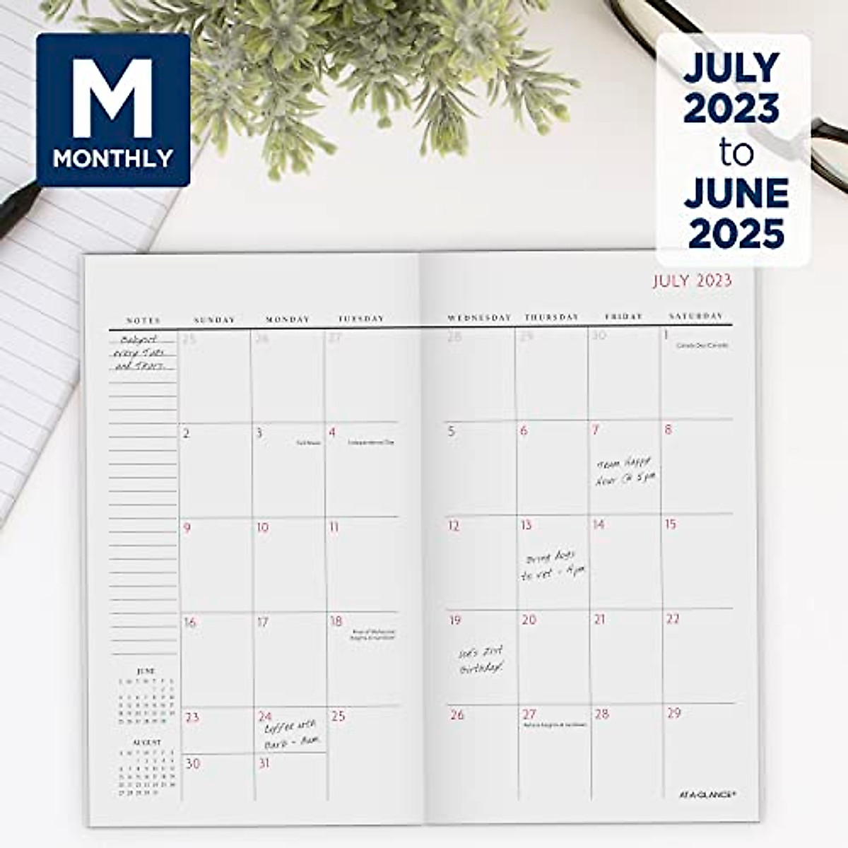 AT-A-GLANCE 2023-2025 Pocket Calendar, 2 Year, Monthly Academic Planner, 3-1/2" x 6", Pocket Size, BADGE Floral (1664F-021A)