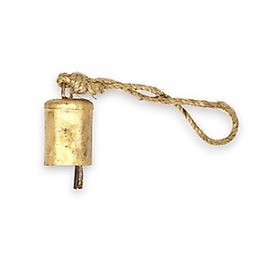 Set of 6 Vintage Antique Hanging Bells - Rustic Metal Handmade Lucky Cow Tin Tree Decoration with Rope - Perfect for Christmas or any Celebration