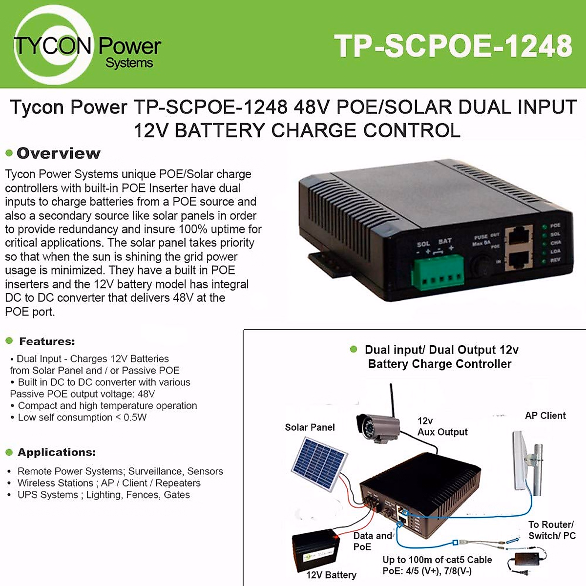 Solar Controller with 48V PoE